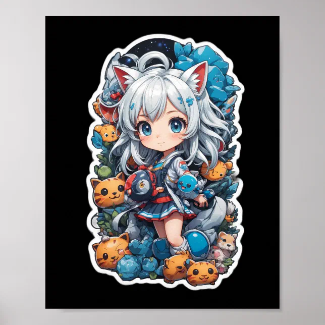 Cute and Beautiful Anime Style Poster | Zazzle