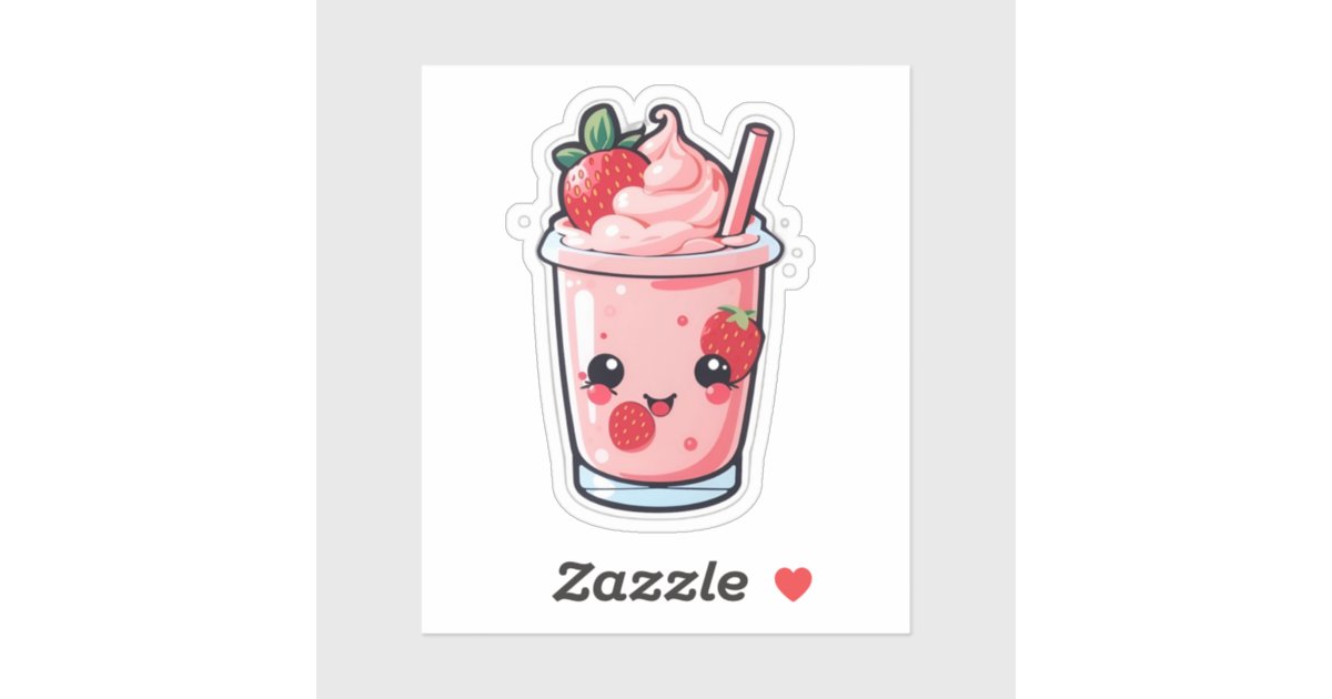 Cute And Beautiful Kawaii Strawberry Milk Sticker Zazzle