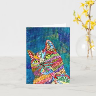 Cute and Colorful Abstract Cat Greeting Cards | Zazzle