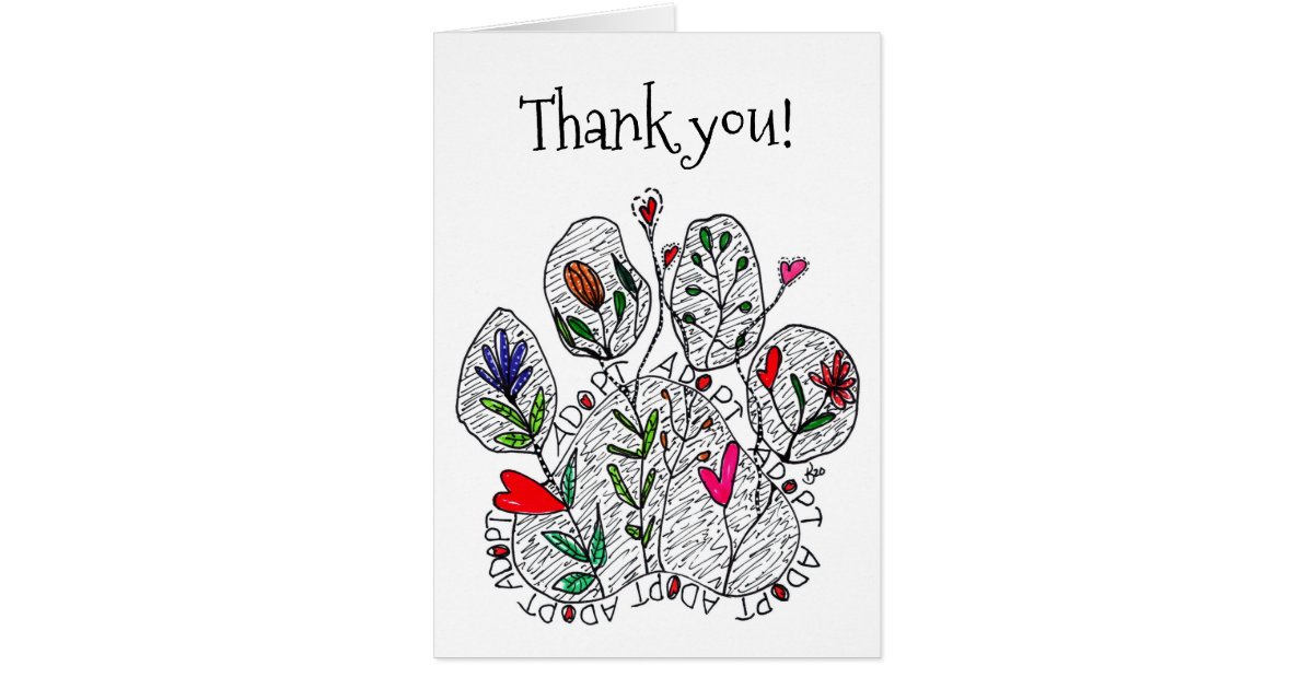 Cute and Colorful Adopt Paw Print Greeting Card | Zazzle