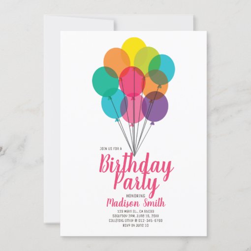 Cute and Colorful Balloons Birthday Invitation | Zazzle