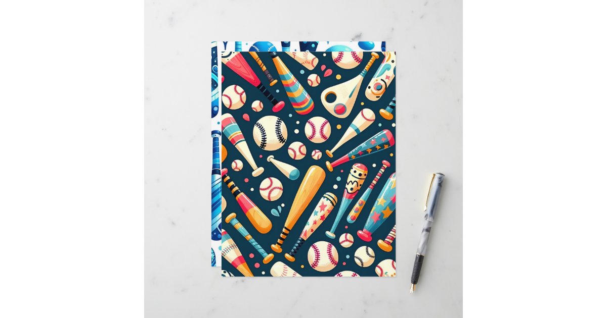 Cute and Colorful Baseball Scrapbook Paper | Zazzle