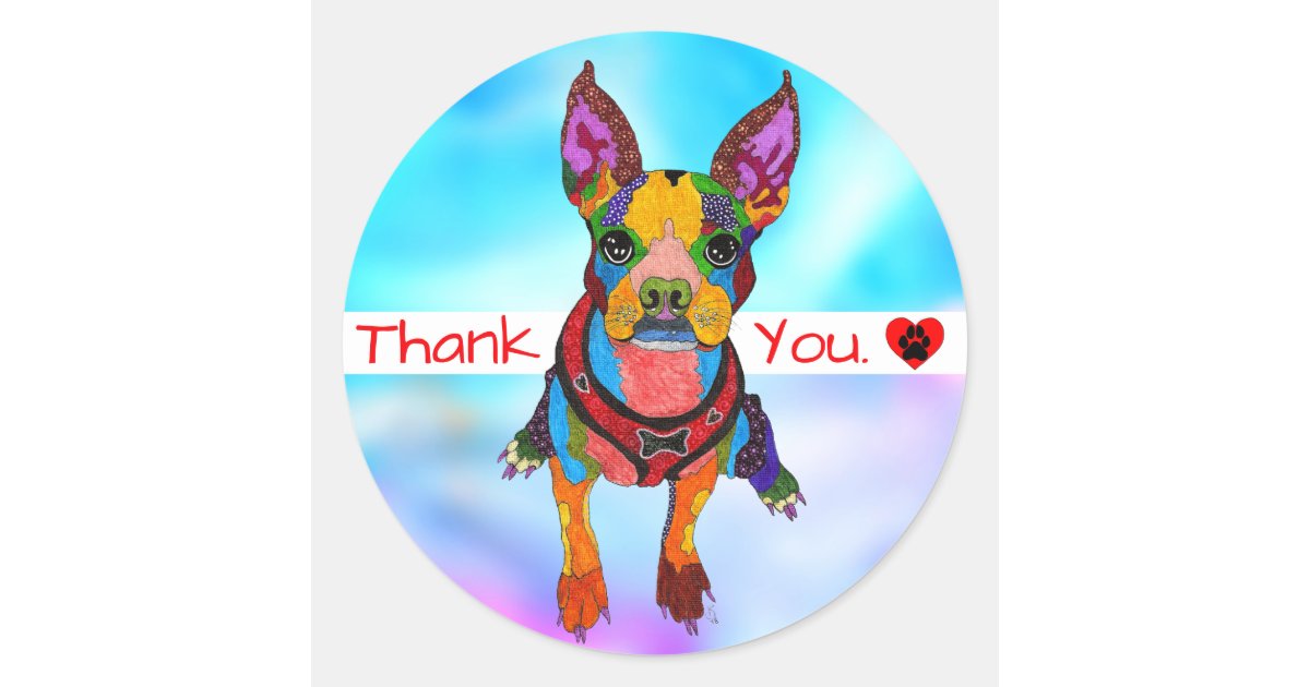 Cute and Colorful Boston Terrier Thank you Sticker | Zazzle