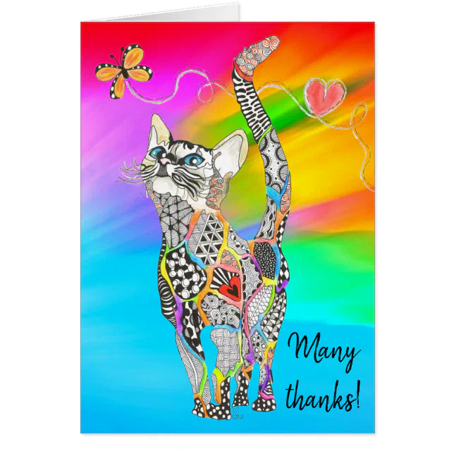 Cute and Colorful Cat Greeting Card | Zazzle