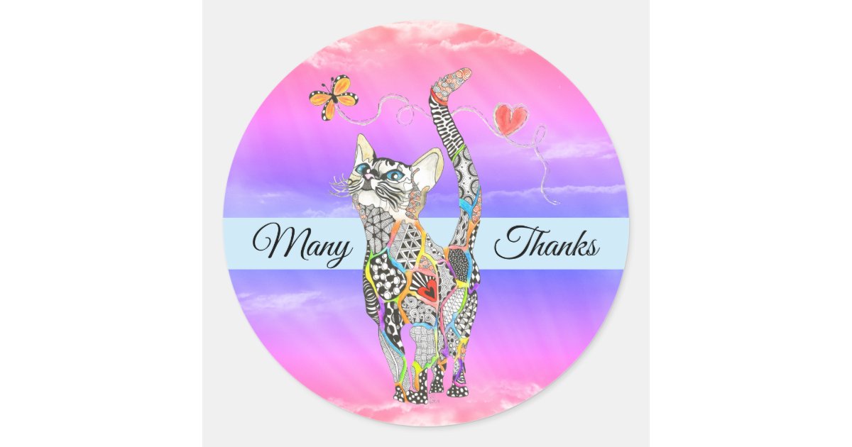 Cute and Colorful Cat Thank You Stickers | Zazzle