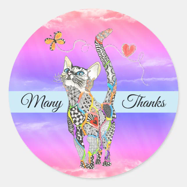Cute and Colorful Cat Thank You Stickers | Zazzle