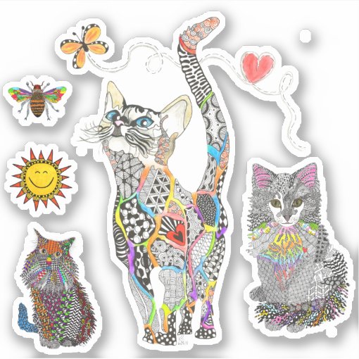 Cute and Colorful Cat Vinyl Stickers | Zazzle