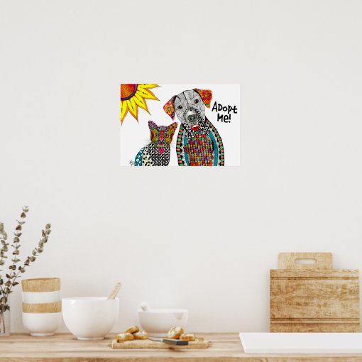 Cute and Colorful Dog and Cat Adopt Me Poster | Zazzle