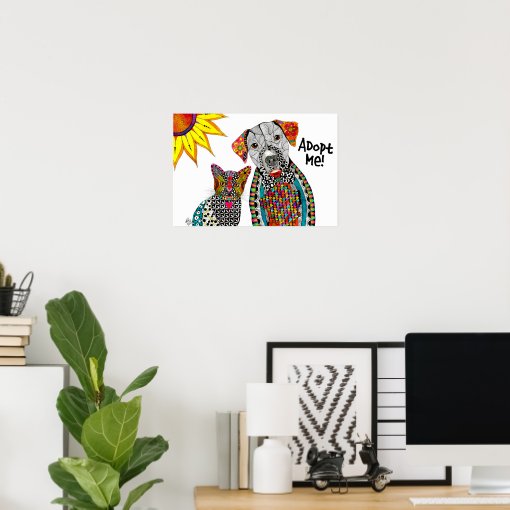 Cute and Colorful Dog and Cat Adopt Me Poster | Zazzle