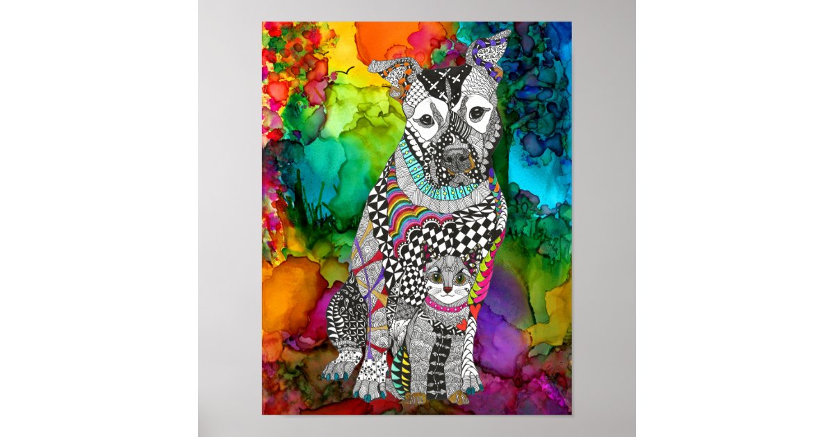 Cute and Colorful Dog and Cat Poster - 11"x14" | Zazzle
