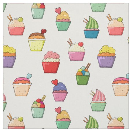 Cute Colorful Ice Cream Print Fabric | Zazzle