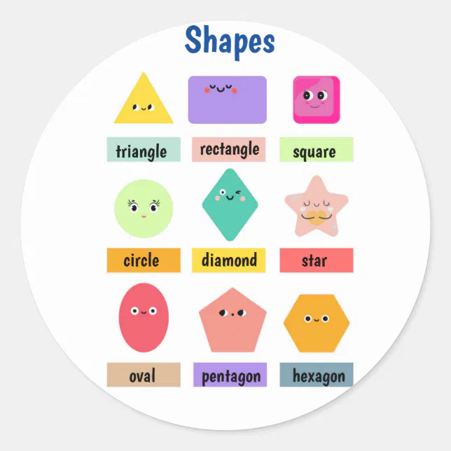 Cute and Colorful Learn Your Shapes Classic Round Sticker | Zazzle