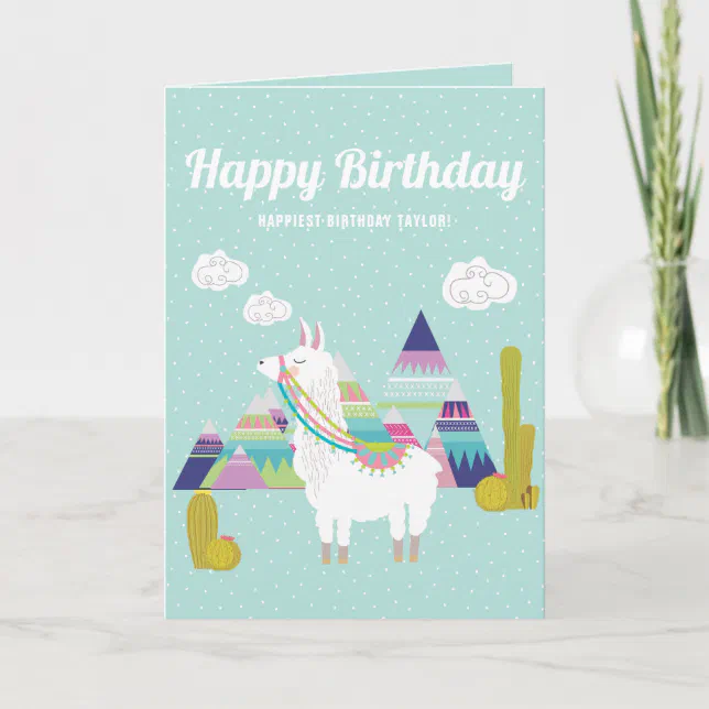 Cute and Colorful Llama Happy Birthday Card | Zazzle