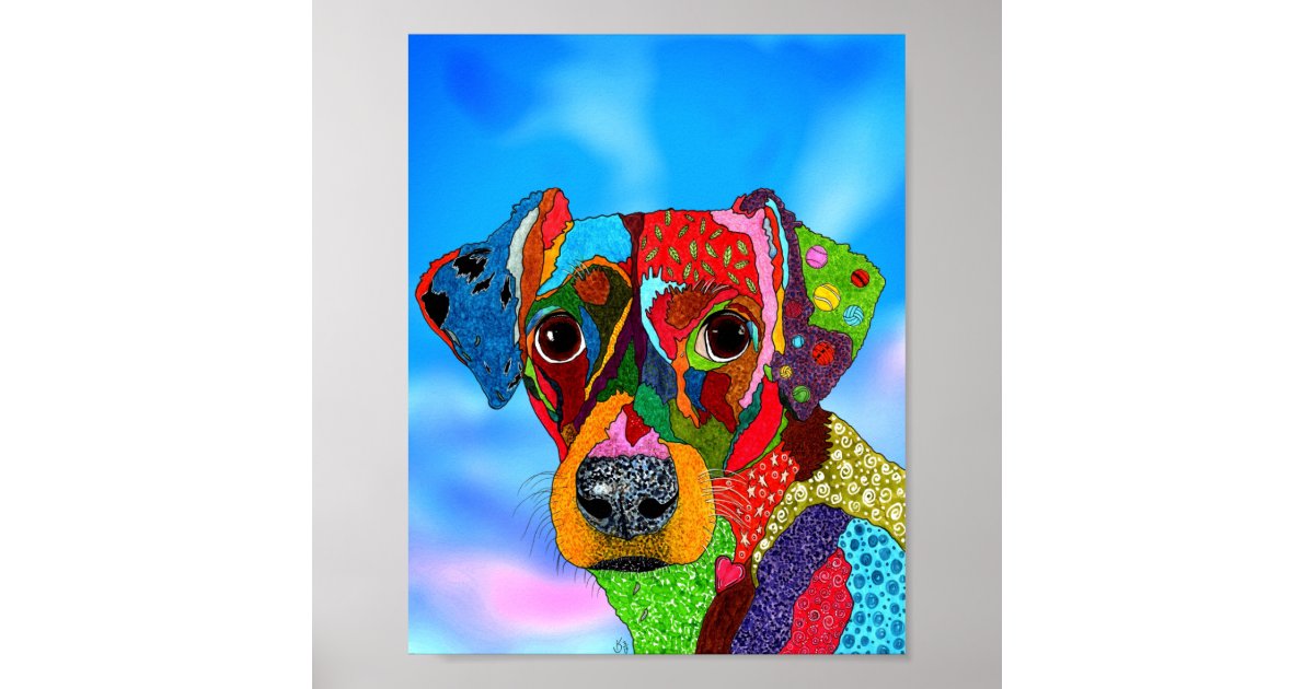 Cute and Colorful Mixed Breed Dog Poster - "8x10" | Zazzle