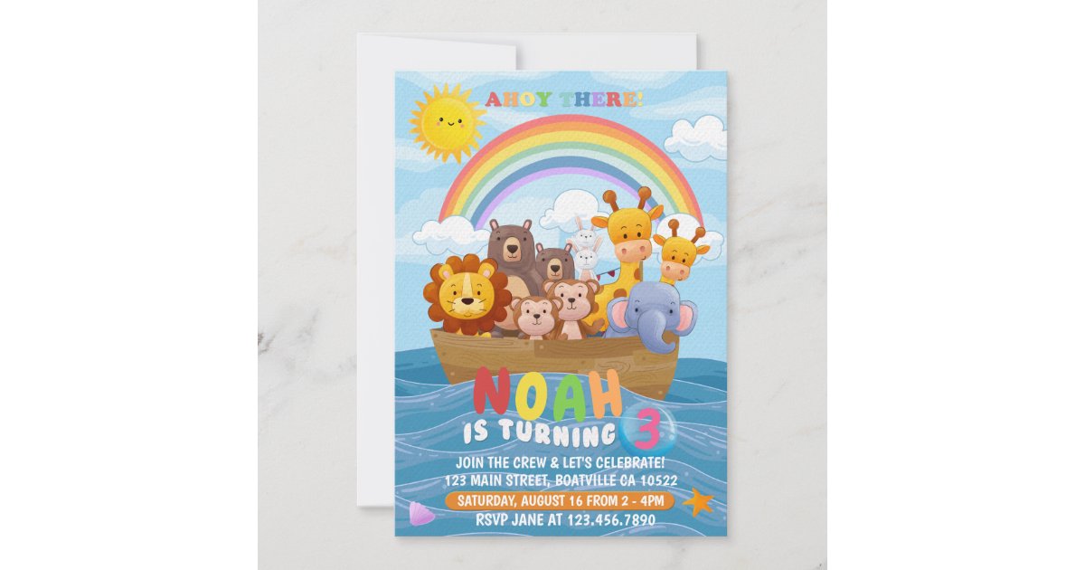 Cute and colorful Noah's Ark Birthday Invitation | Zazzle