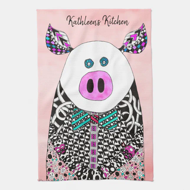 Cute and Colorful Pig Kitchen Towel | Zazzle