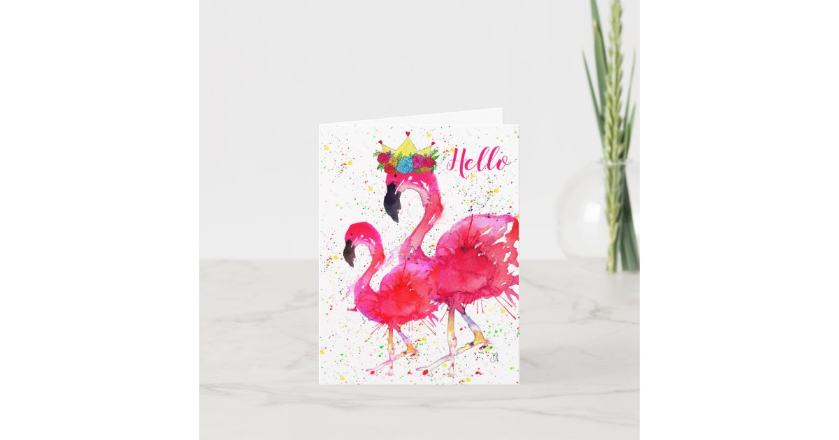 Cute and Colorful Pink Flamingo Greeting Card | Zazzle
