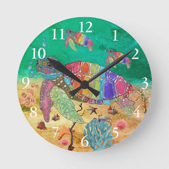 Cute and Colorful Sea Turtle Clock | Zazzle