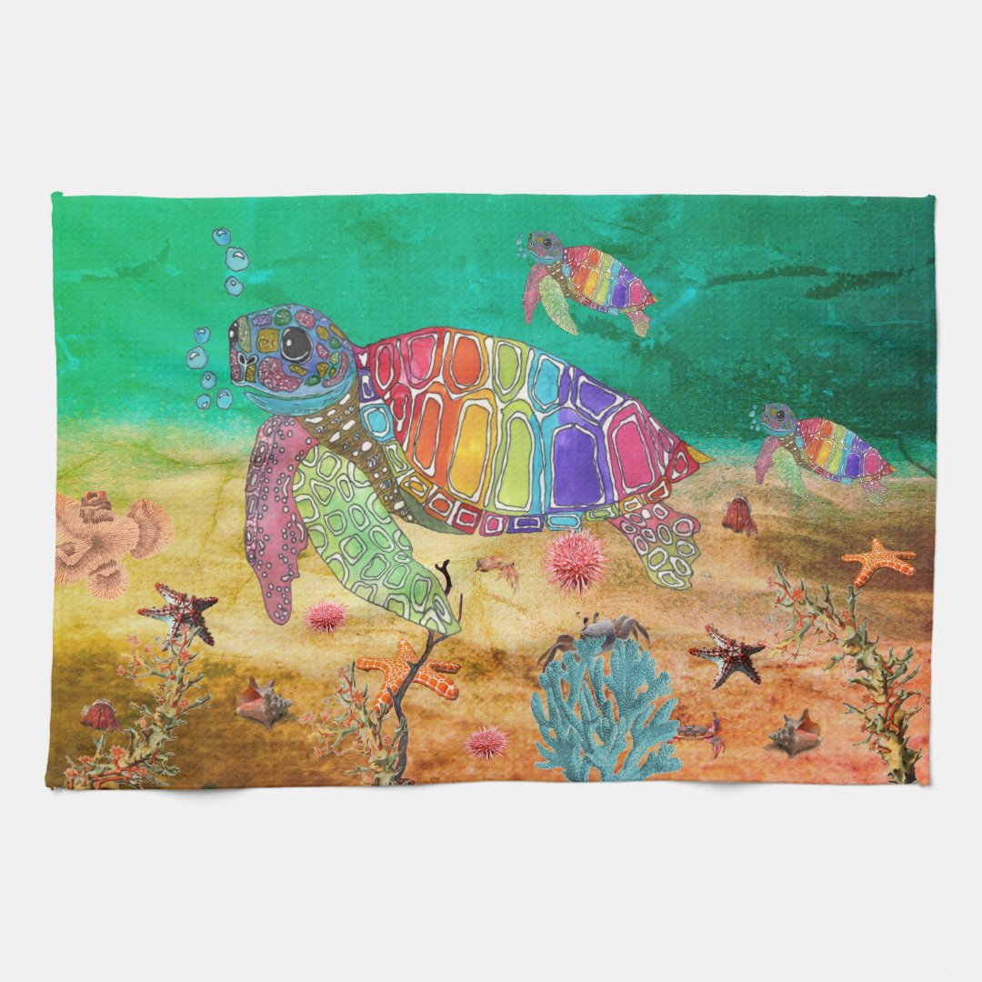 Cute and Colorful Sea Turtle Kitchen Towel | Zazzle