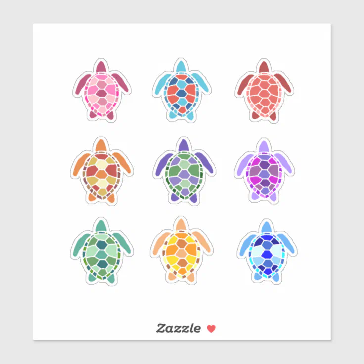 Cute and Colorful Sea Turtles Set Sticker | Zazzle