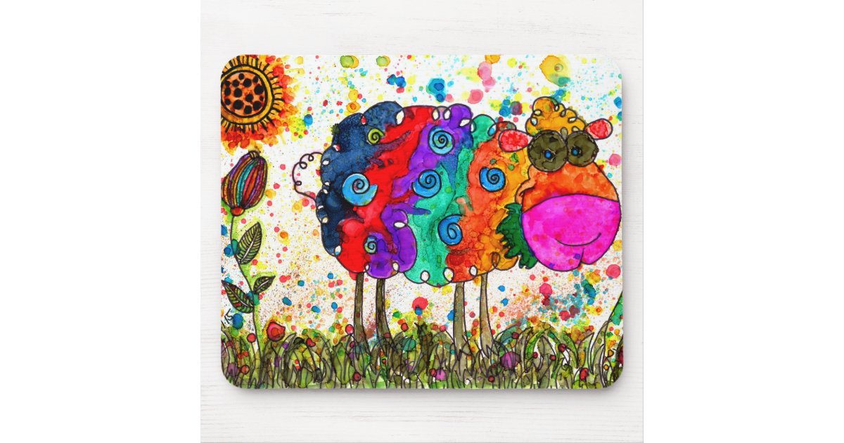 Cute and Colorful Sheep Mousepad | Zazzle
