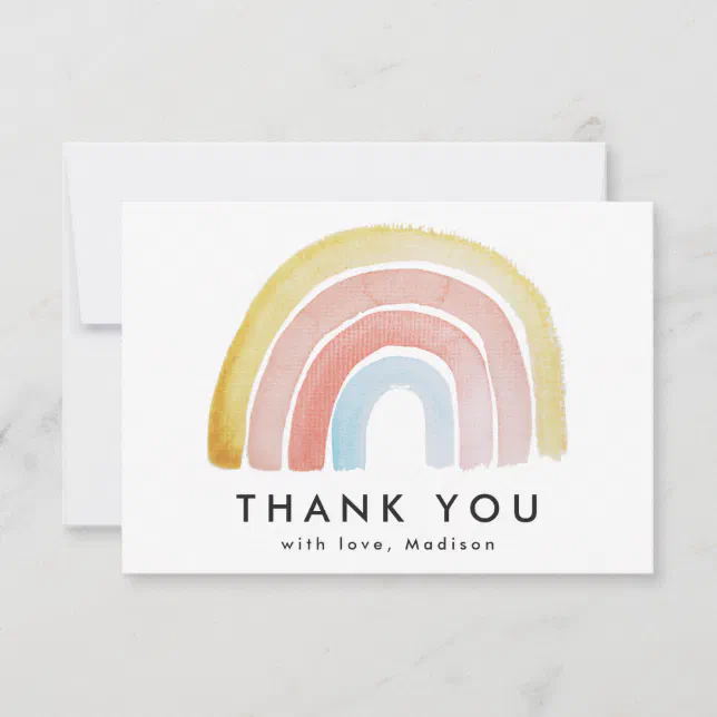 Cute and Colorful Watercolor Rainbow Thank You Card | Zazzle