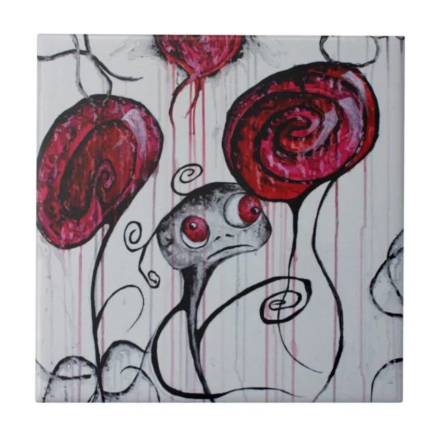Cute and Creepy Creature Whimsical Goth Horror Art Tile | Zazzle