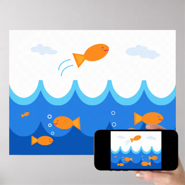 Cute and Fun Flying Fish Illustration Poster | Zazzle