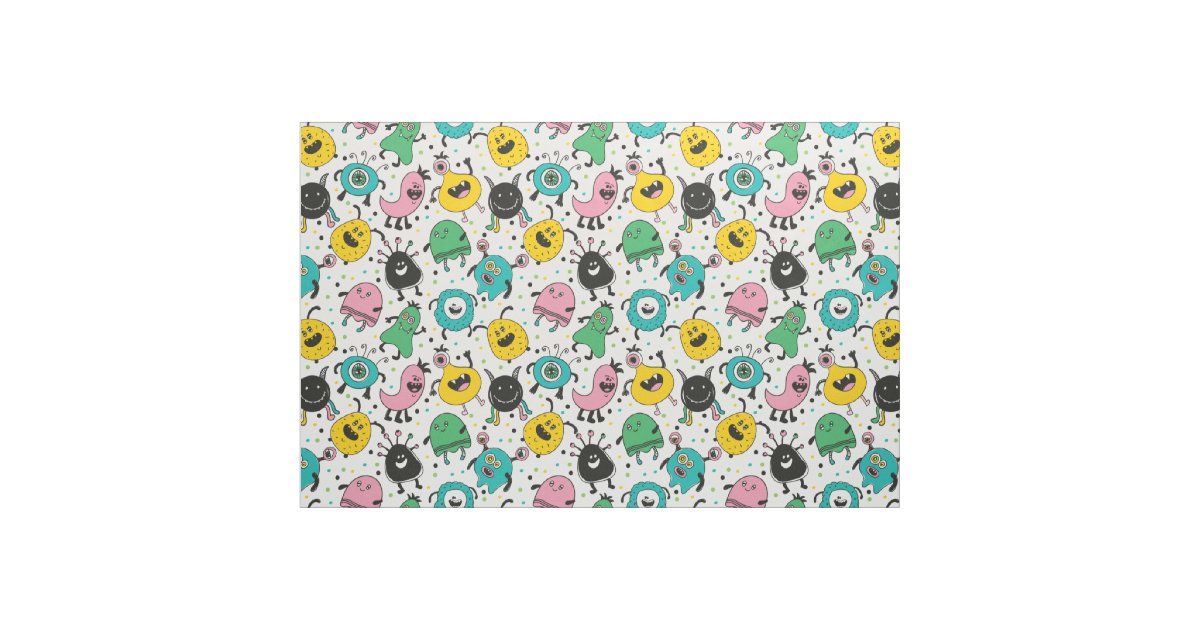 Cute and funny cartoon monster pattern fabric | Zazzle