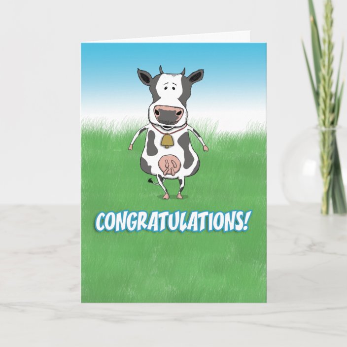 Cute and Funny Cow in Field Congratulations Card | Zazzle.com