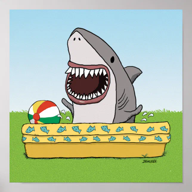 Cute and Funny Happy Shark in Pool Poster | Zazzle
