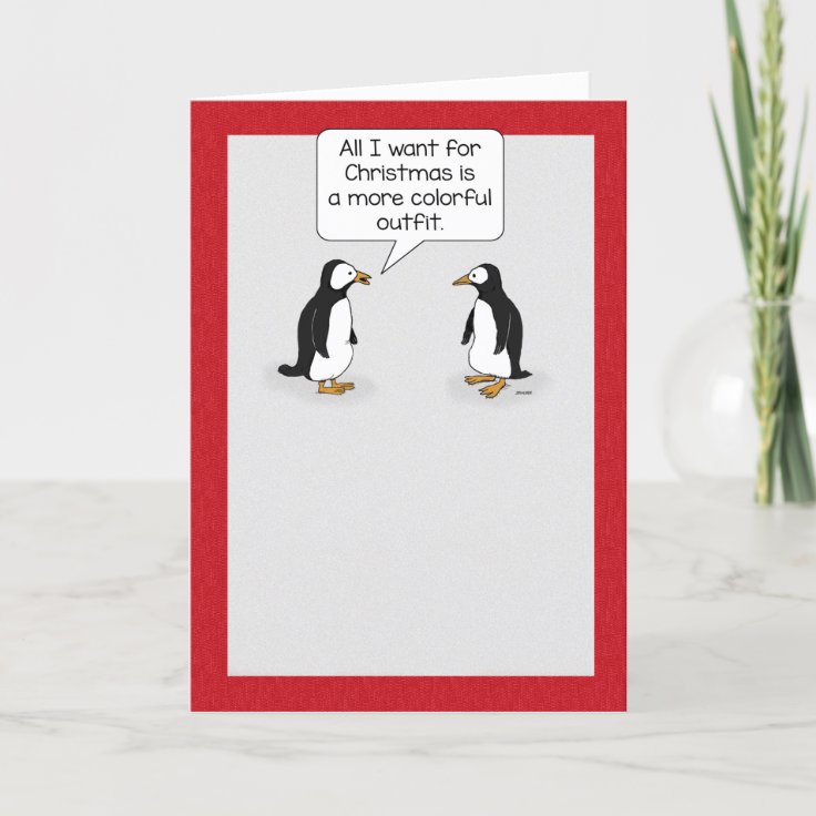 Cute and Funny Penguin Wish for Christmas Holiday Card | Zazzle