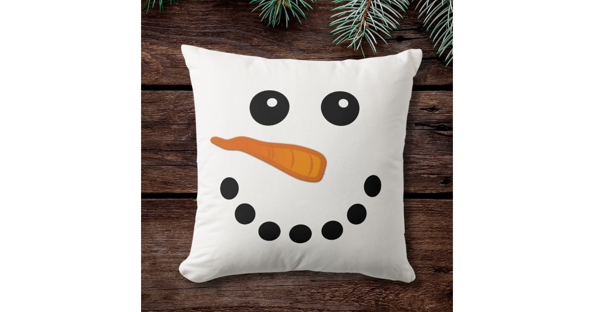 Cute and Funny Snowman Face Festive Pillow | Zazzle