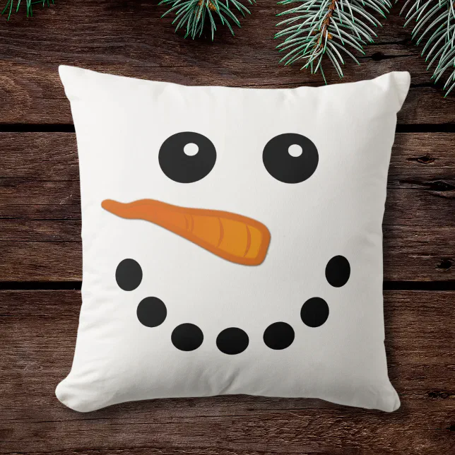 Cute and Funny Snowman Face Festive Pillow | Zazzle