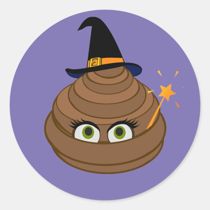 Cute and Funny Witchy Poop Emoji Classic Round Sticker | Zazzle