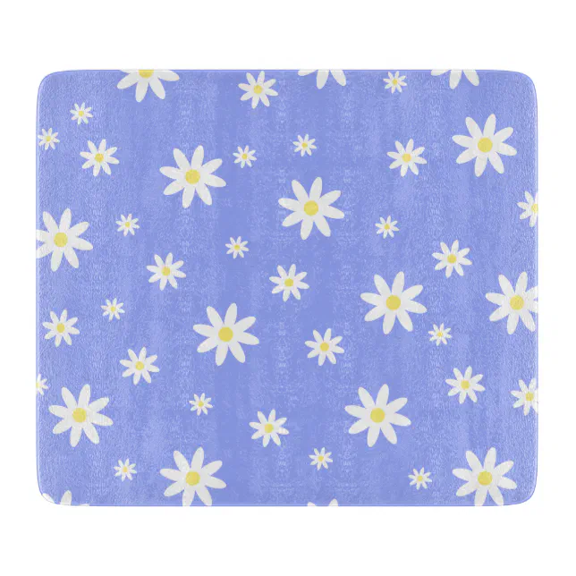 Cute and girly pastel blue and white daisy pattern cutting board | Zazzle