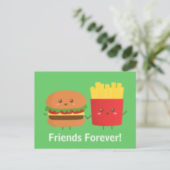 Cute and Happy Burger and Fries, Friends Forever Postcard | Zazzle