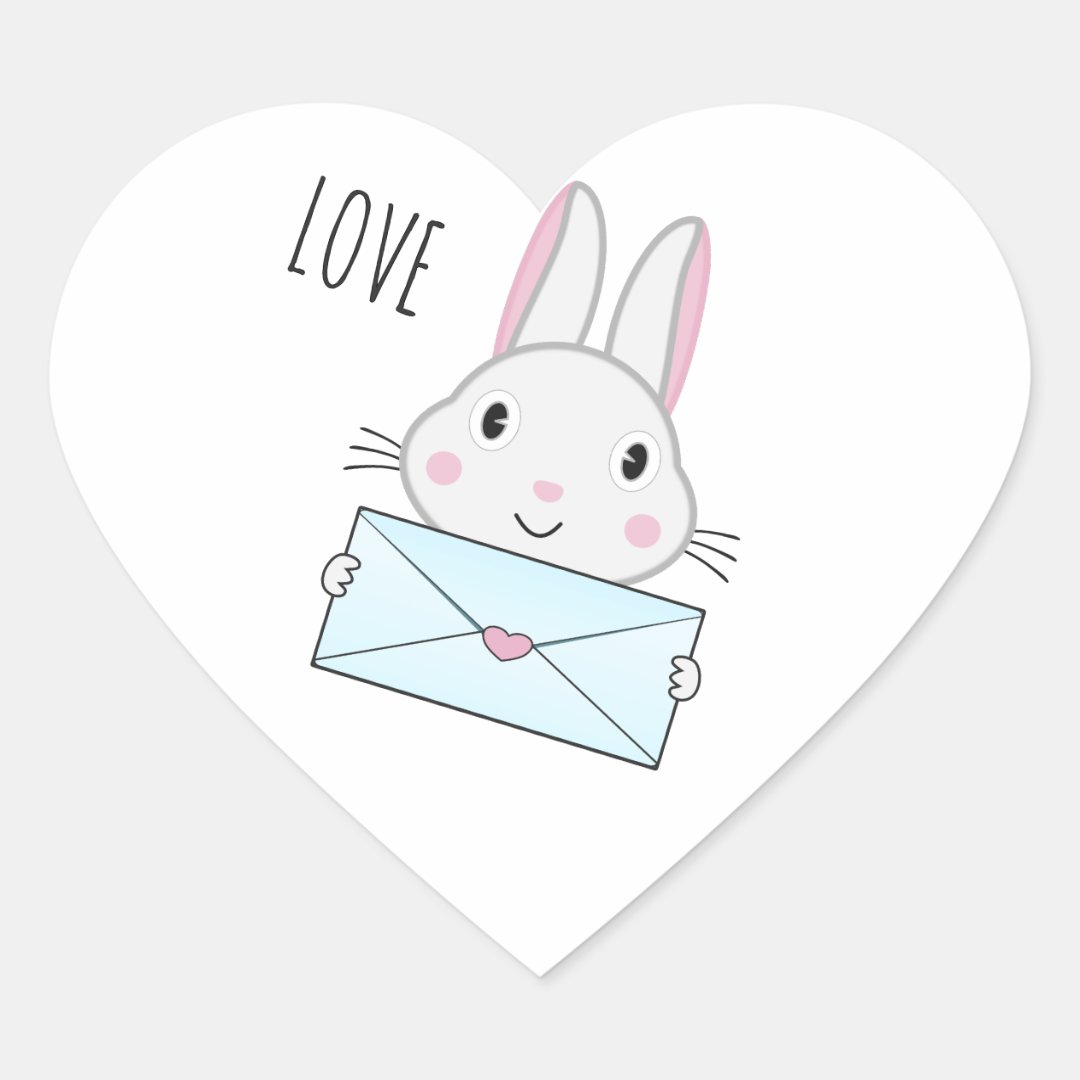Cute and lovely Bunny holding Love Letter Heart Sticker | Zazzle