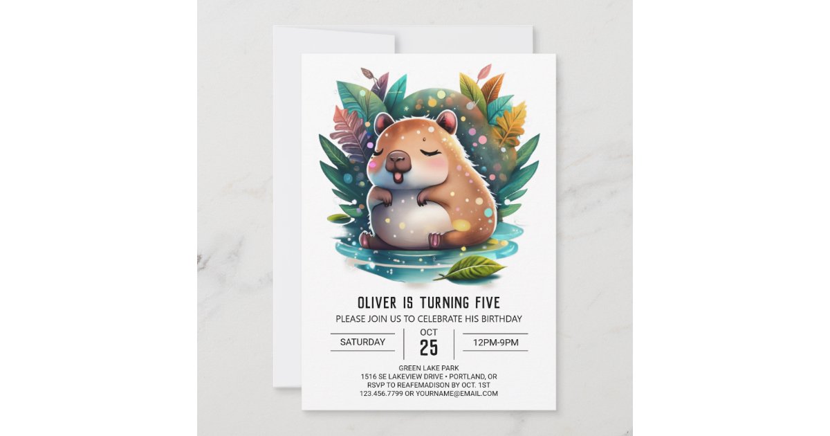 Cute and Playful Capybara Birthday Invitation | Zazzle