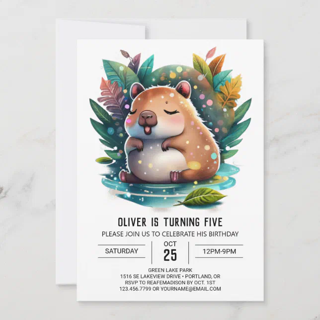 Cute and Playful Capybara Birthday Invitation | Zazzle