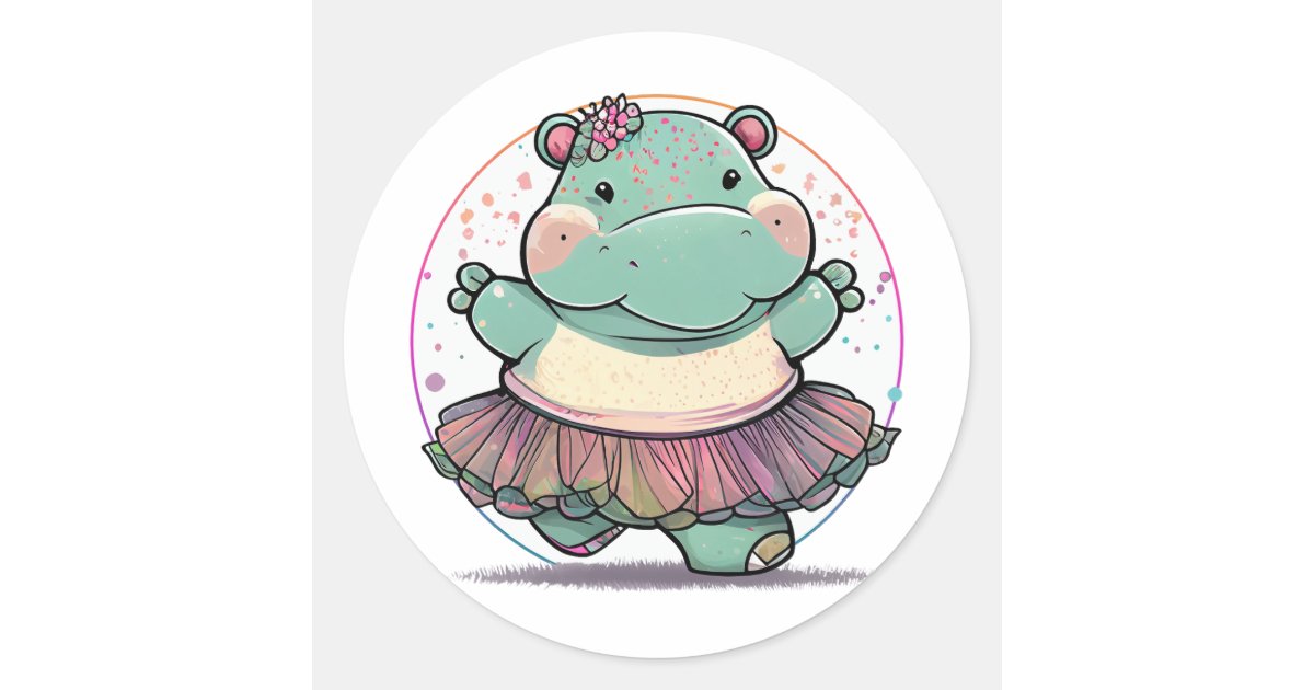 Cute and Playful Dancing Hippo in a Tutu Classic Round Sticker | Zazzle