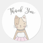 Cute and Whimsical Kitty Thank You Classic Round Sticker | Zazzle