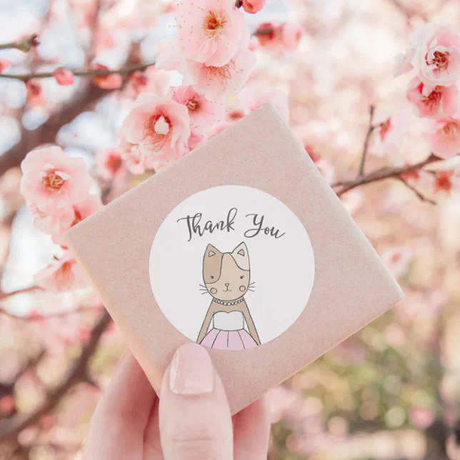 Cute and Whimsical Kitty Thank You Classic Round Sticker | Zazzle