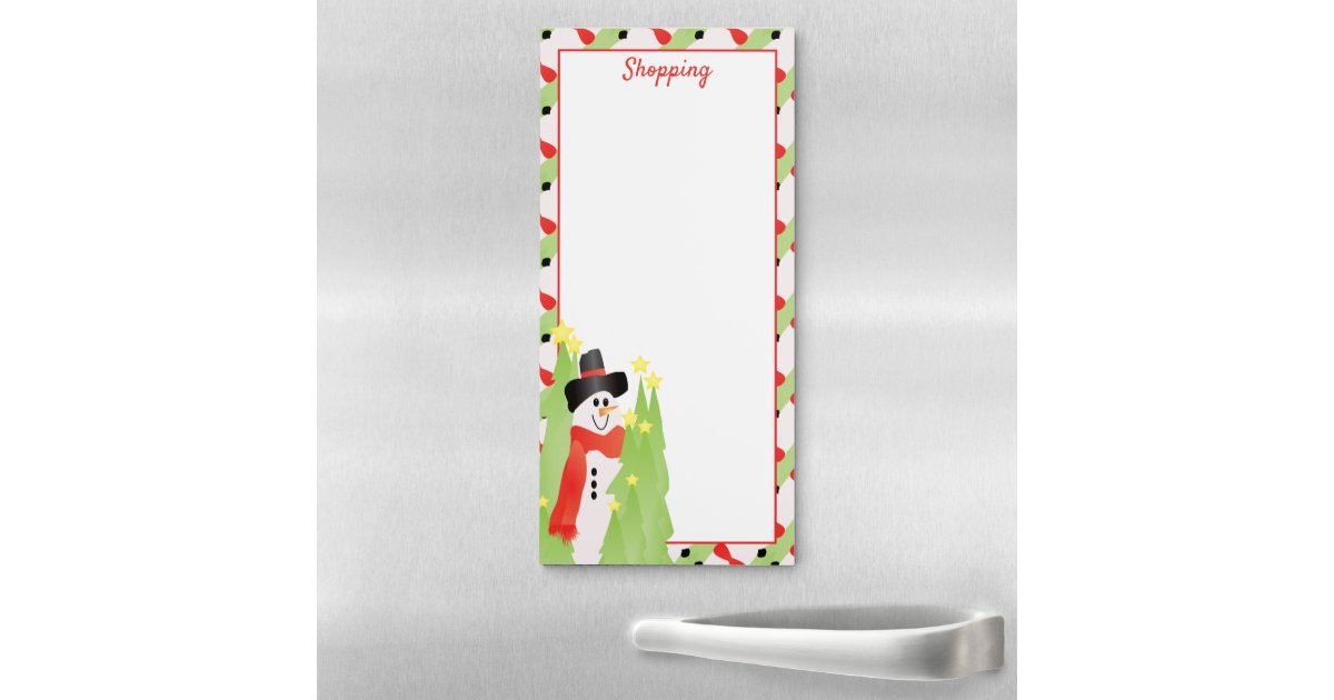 Cute And Whimsy Snowman Shopping List Magnetic Notepad | Zazzle