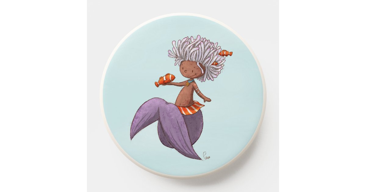 Cute Anemone Mermaid with Clown Fish Illustration PopSocket | Zazzle