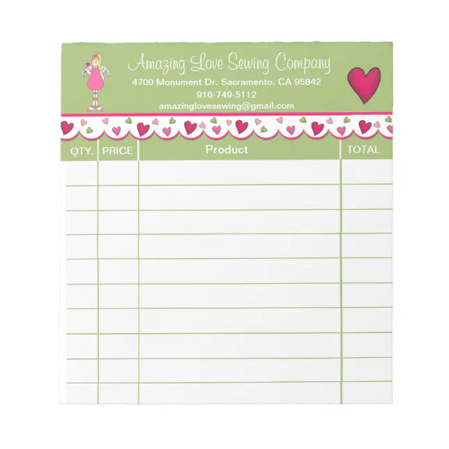 Cute Angel and Hearts sales receipt Notepad | Zazzle
