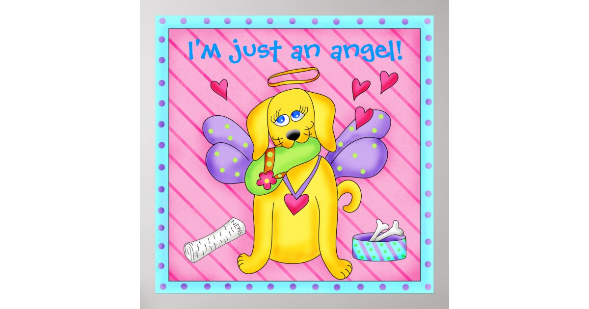 Cute Angel Dog with Wings on Pink Poster | Zazzle