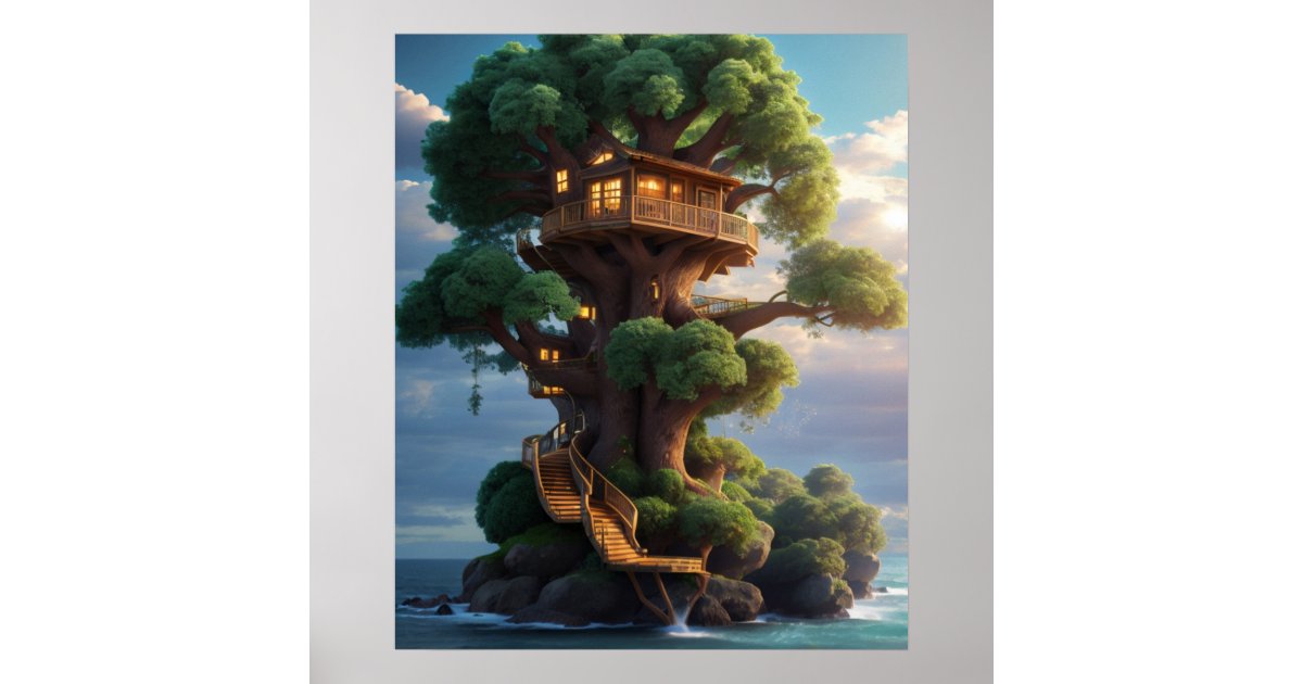 Cute Animal Characters A majestic tree house Poster | Zazzle