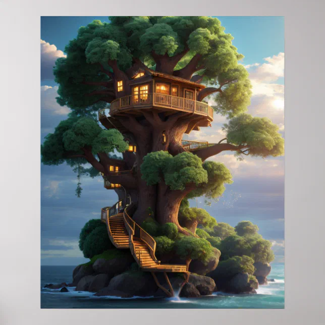 Cute Animal Characters A majestic tree house Poster | Zazzle