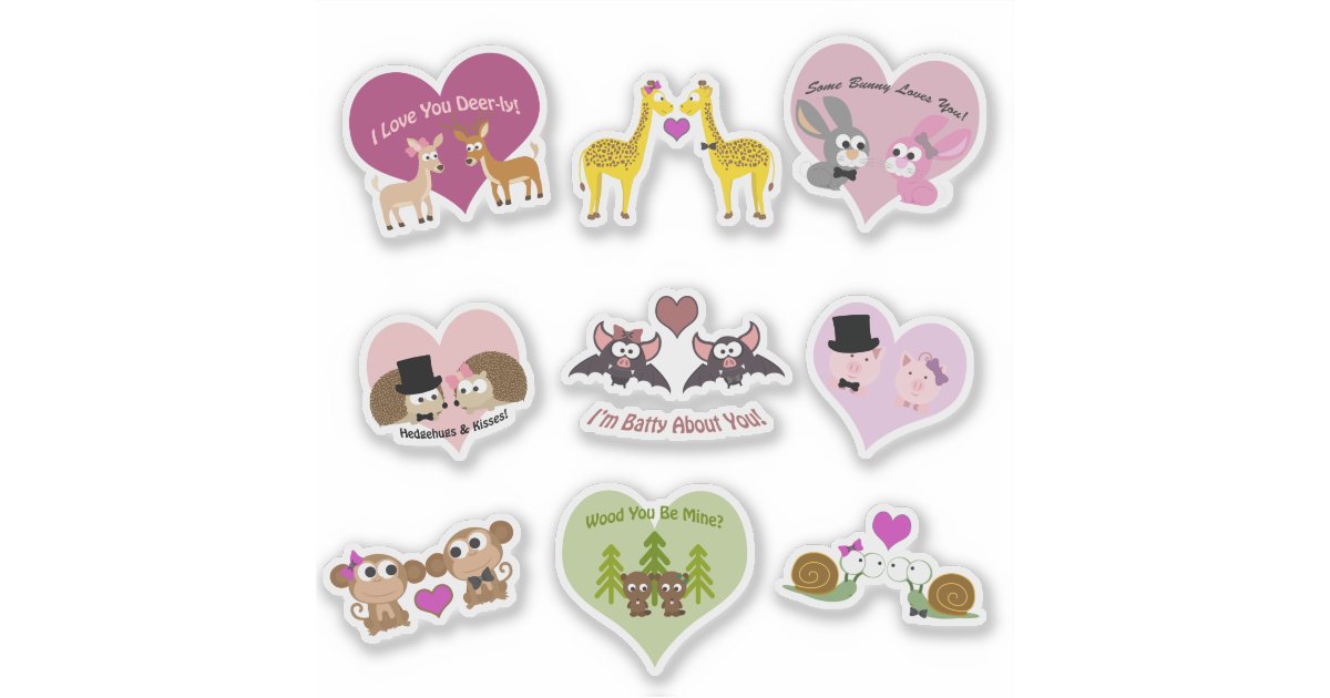 Cute Animal Couples Sticker Set | Zazzle